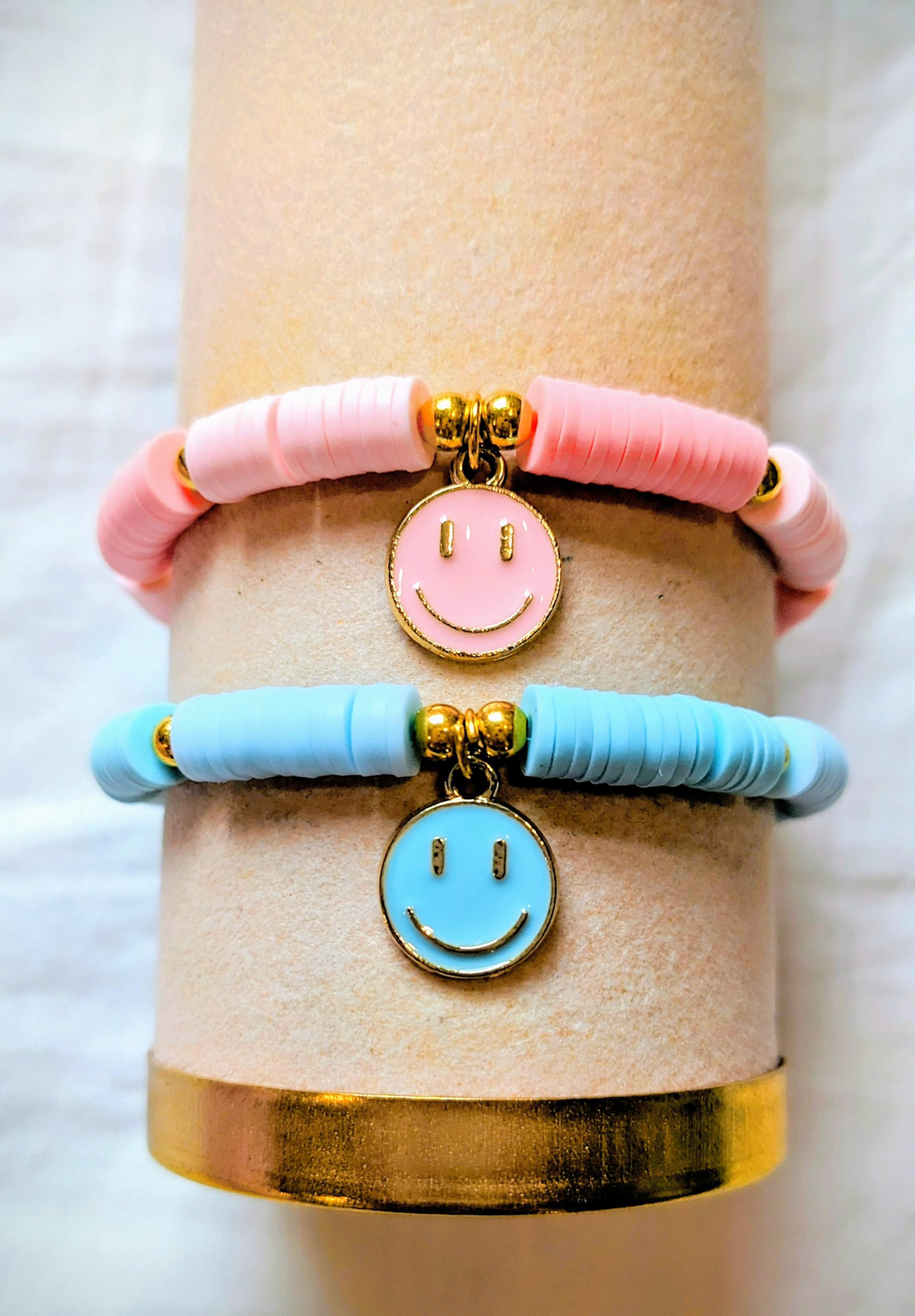 Preppy Smiley Face Charm Bracelet - Handmade Beaded Jewelry - Etsy