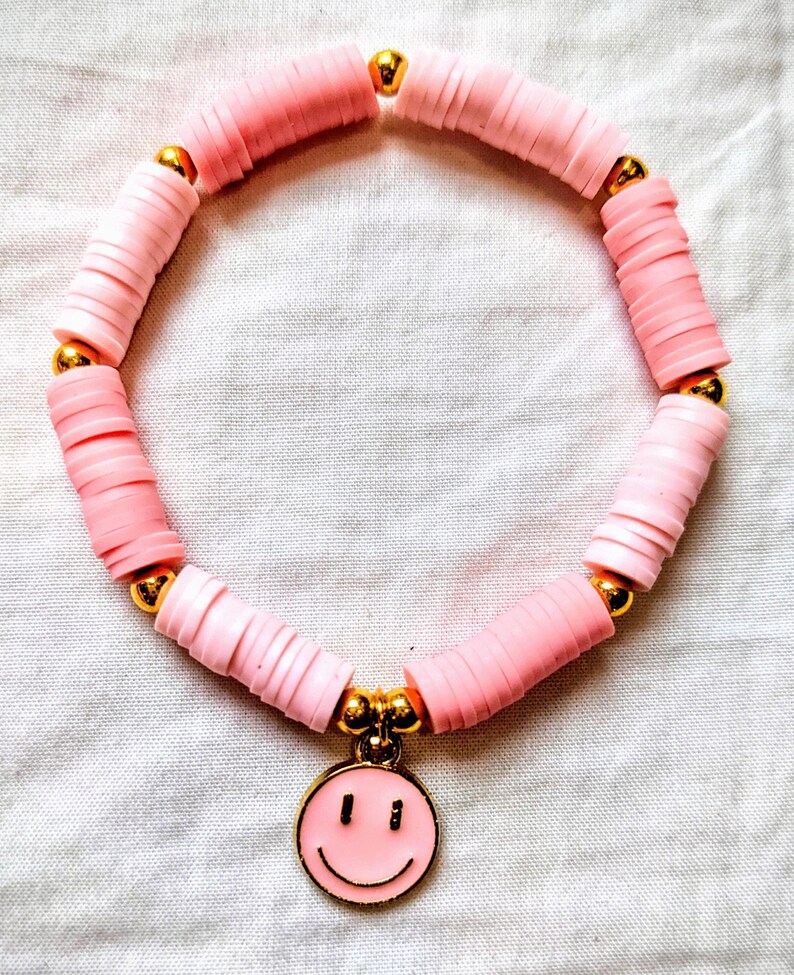 Preppy Smiley Face Charm Bracelet - Handmade Beaded Jewelry - Etsy