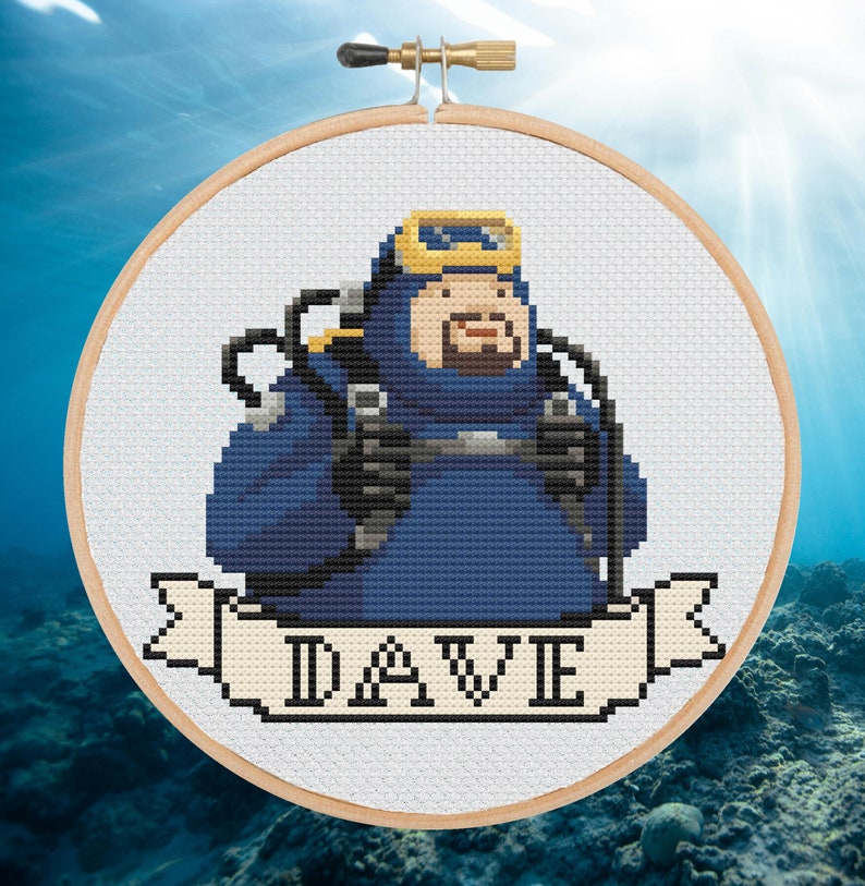 Dave the Diver Fan Art PDF Cross Stitch Pattern - Video Game Fishing ...