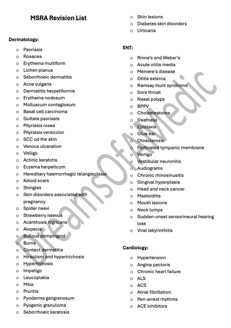 MSRA Revision List - Etsy