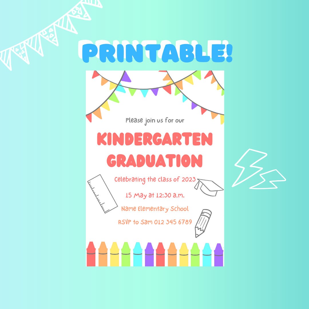 Editable Kindergarten Graduation Invitation Kindergarten Party Invite ...
