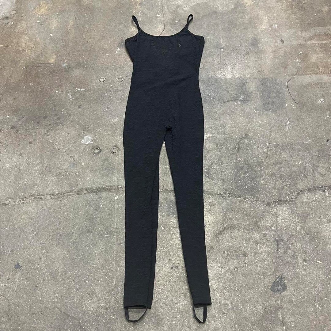 1980s 1990s Black Sheer See Thru Lace One Piece Low Back Jump Suit Body ...