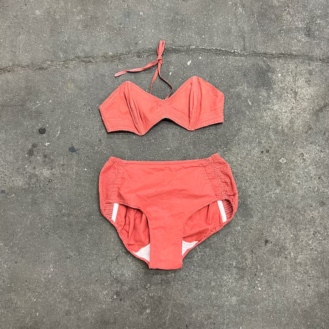 1940s Coral Pink Cotton Swim Suit Bikini Bottoms Have Smocking and Hook ...
