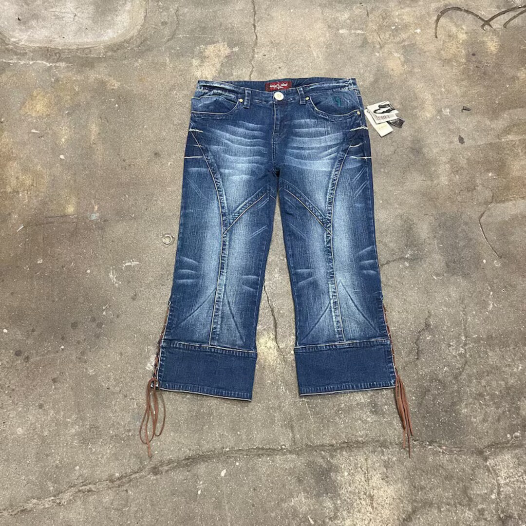 Y2k Baby Phat Low Rise Denim Distressed Wash Denim Capris W Lace up ...