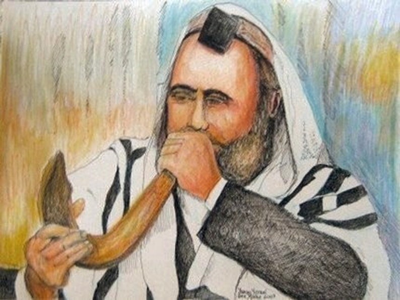 Judaica Jewish Art Cantor in Synagogue Yom Kippur Original Painting in ...