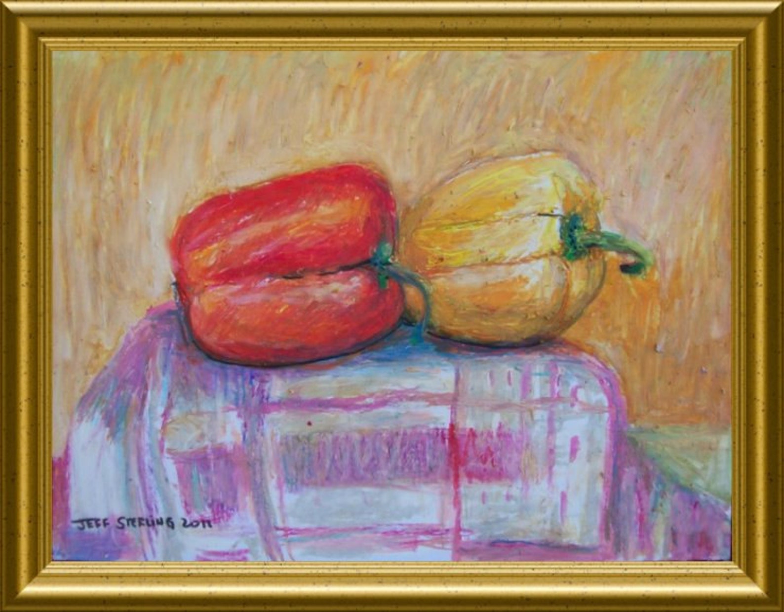 Colorful Bell Peppers Original Modern Impressionism Oil Pastel in Frame ...