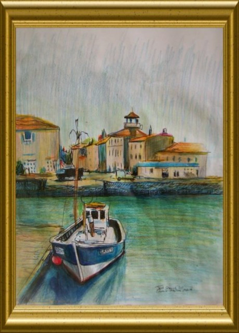 French Harbor Coastal Cityscape-seascape Original in Frame - Etsy
