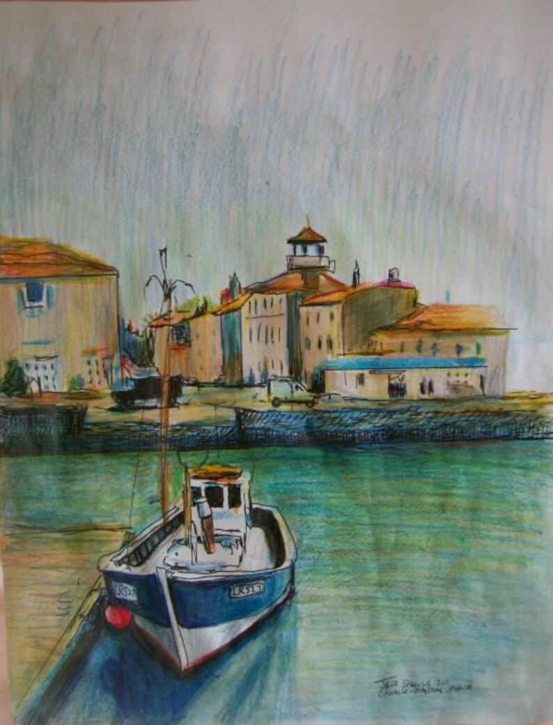 French Harbor Coastal Cityscape-seascape Original in Frame - Etsy