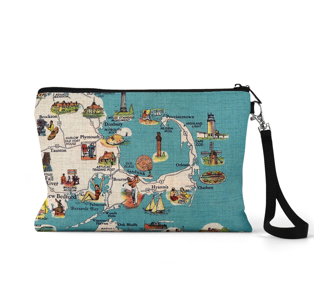Cape Cod Massachusetts Map Pouch - Cape Cod Wristlet - Cape Cod ...