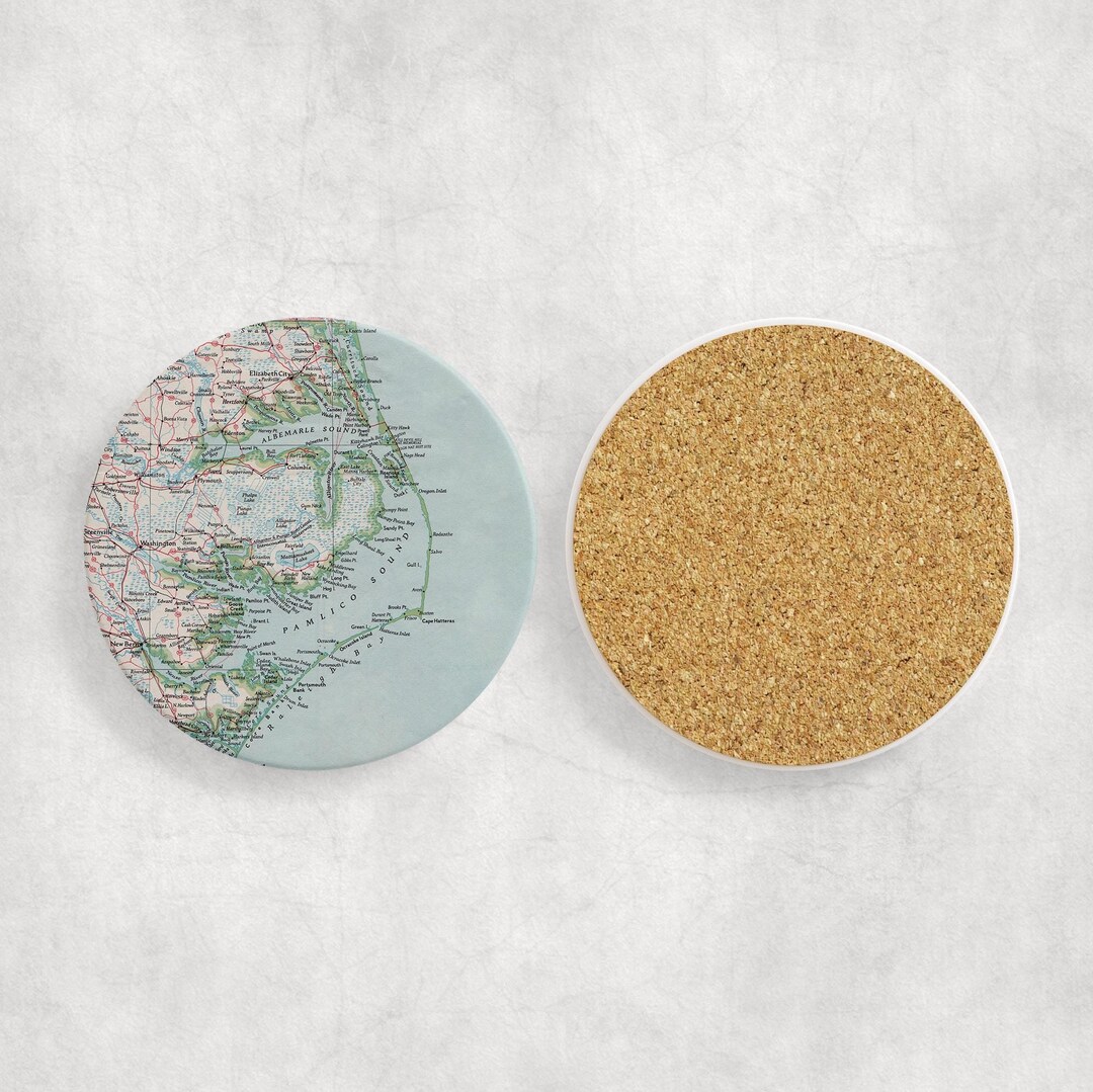 Outer Banks North Carolina Vintage Map Ceramic Coasters Coaster Set ...