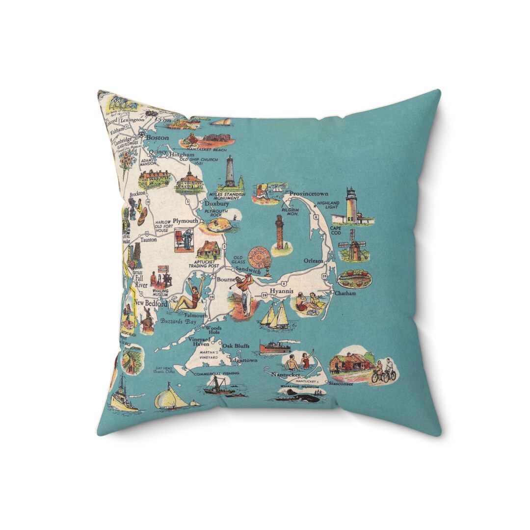Cape Cod Massachusetts Map Pillow Cape Cod Wedding Gift Cape Cod Pillow ...