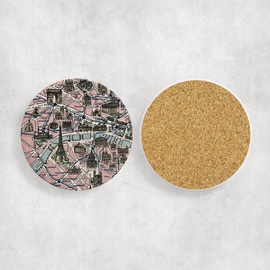 Paris Vintage Map Ceramic Coasters Paris Coaster Set Decorative Ceramic ...