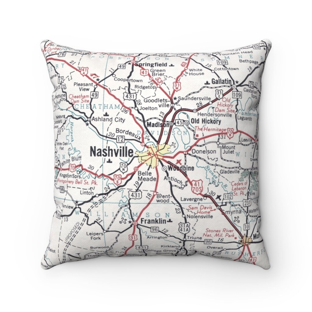 Nashville Tennessee Pillow Nashville Map Pillow Nashville Gift ...