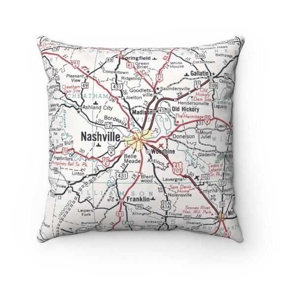 Nashville Tennessee Pillow Nashville Map Pillow Nashville | Etsy