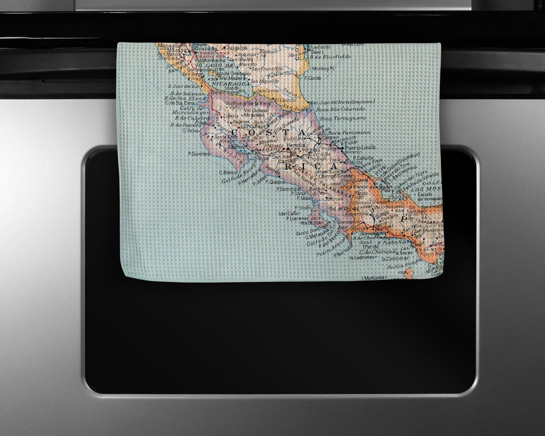 Costa Rica Map Tea Towel - Costa Rica Kitchen Towel - Costa Rica Dish ...