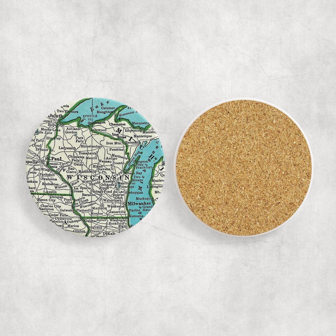 Wisconsin Vintage Map Ceramic Coasters Coaster Set Decorative Ceramic ...