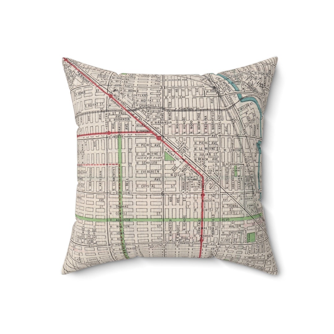 Wicker Park Chicago Pillow - Wicker Park Map Pillow - Wicker Park ...