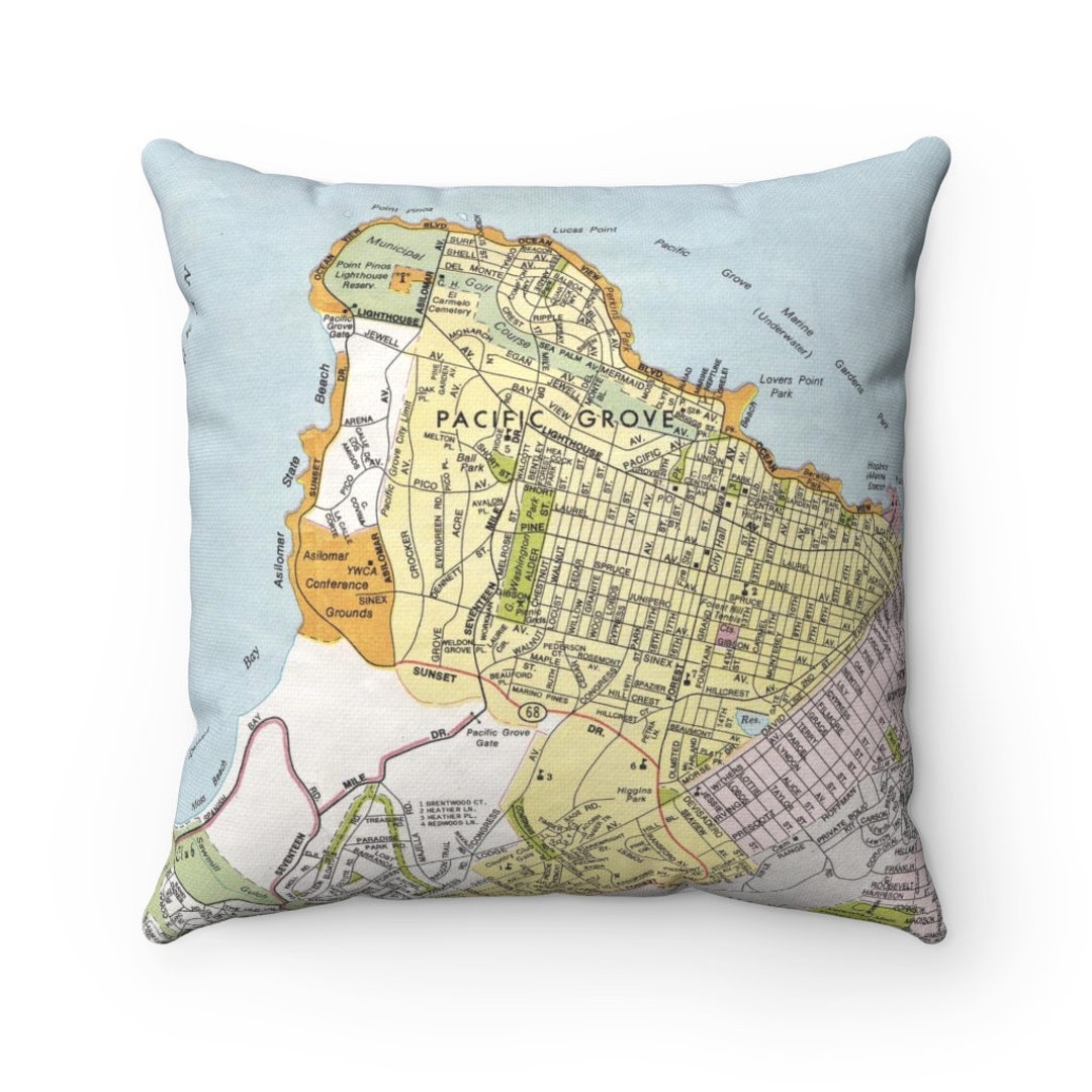Pacific Grove California Map Pillow – Monterey Bay Coastal Decor ...