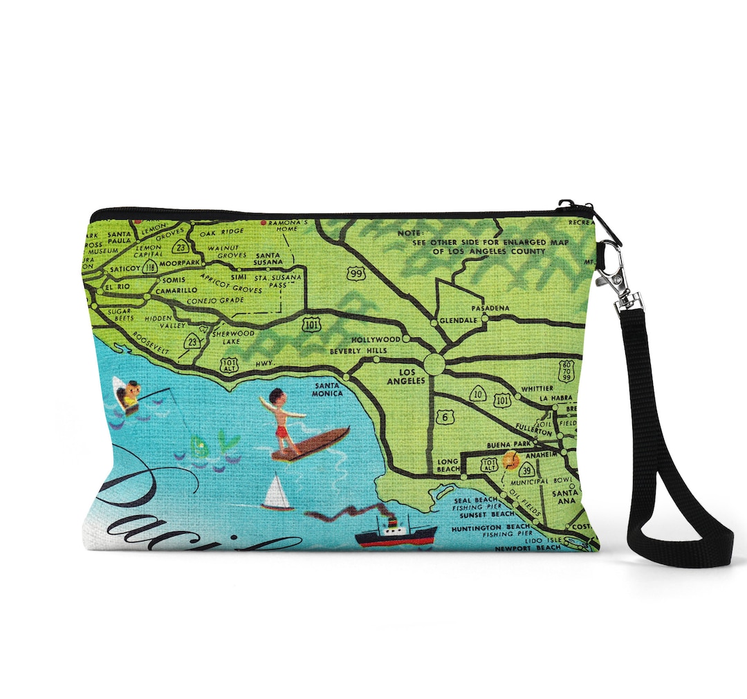 Santa Monica California Map Pouch Santa Monica Wristlet Santa Monica ...