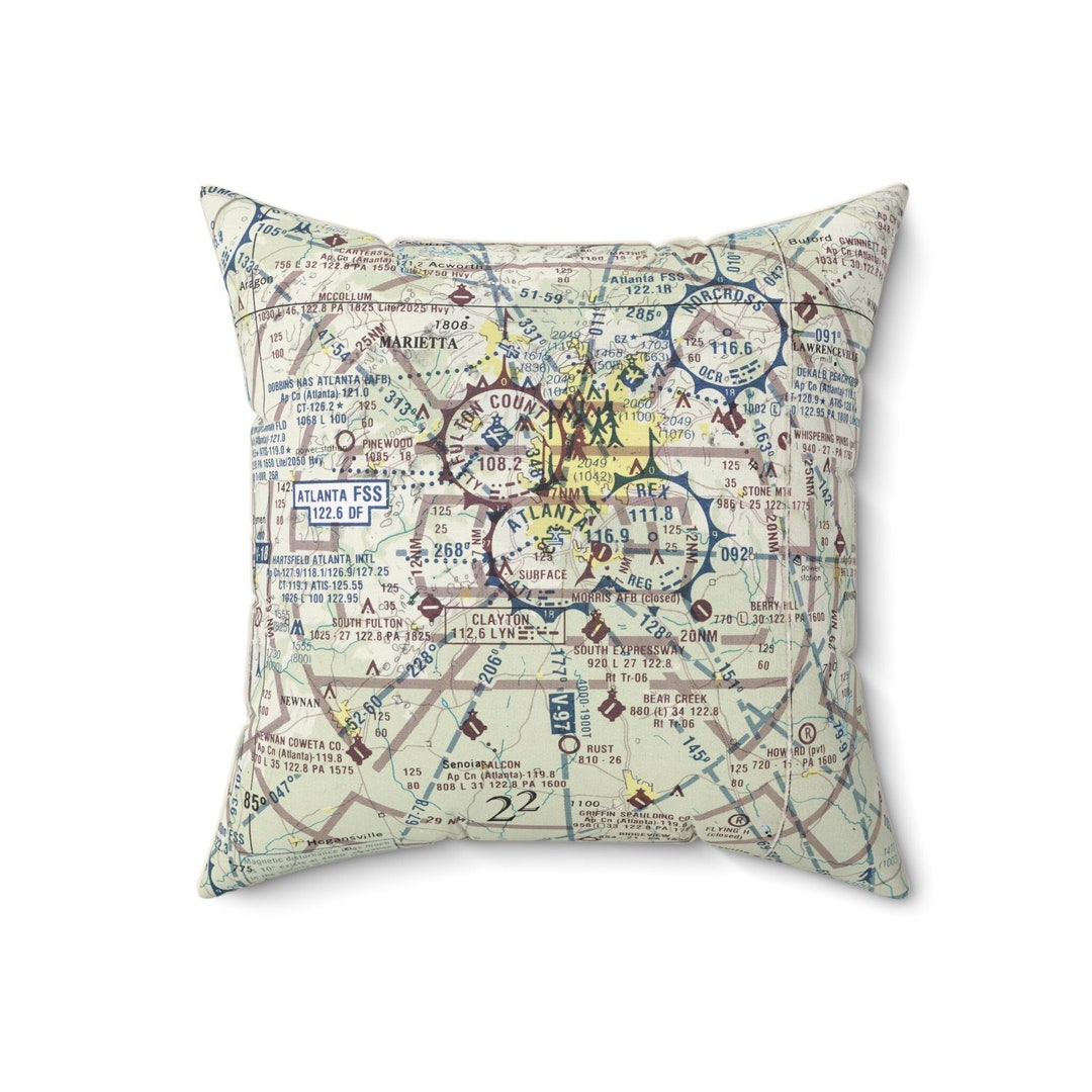 Atlanta Flight Chart Map Pillow ATL Flight Crew Pilot Gift Flight ...