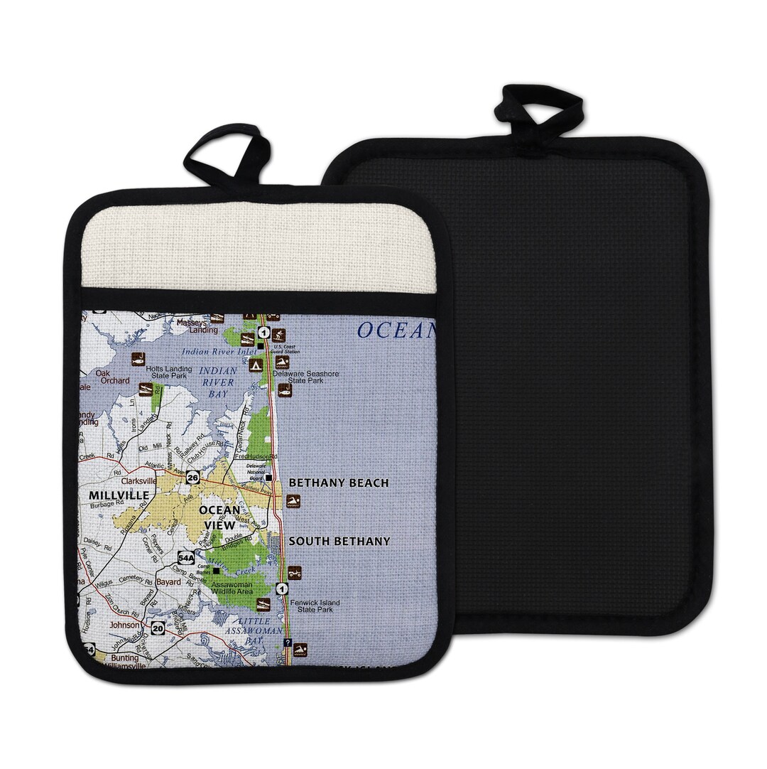 Bethany Beach Delaware Map Oven Mitt Pot Holder Realtor Gift Hot Pad ...