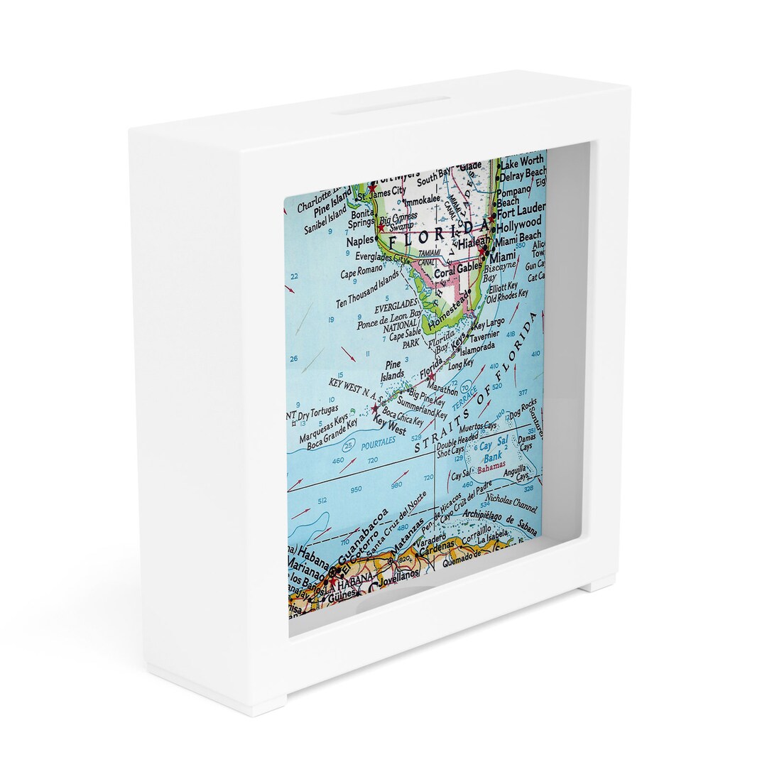 Key West Map Shadow Box Bank Florida Keys Vacation Savings - Etsy