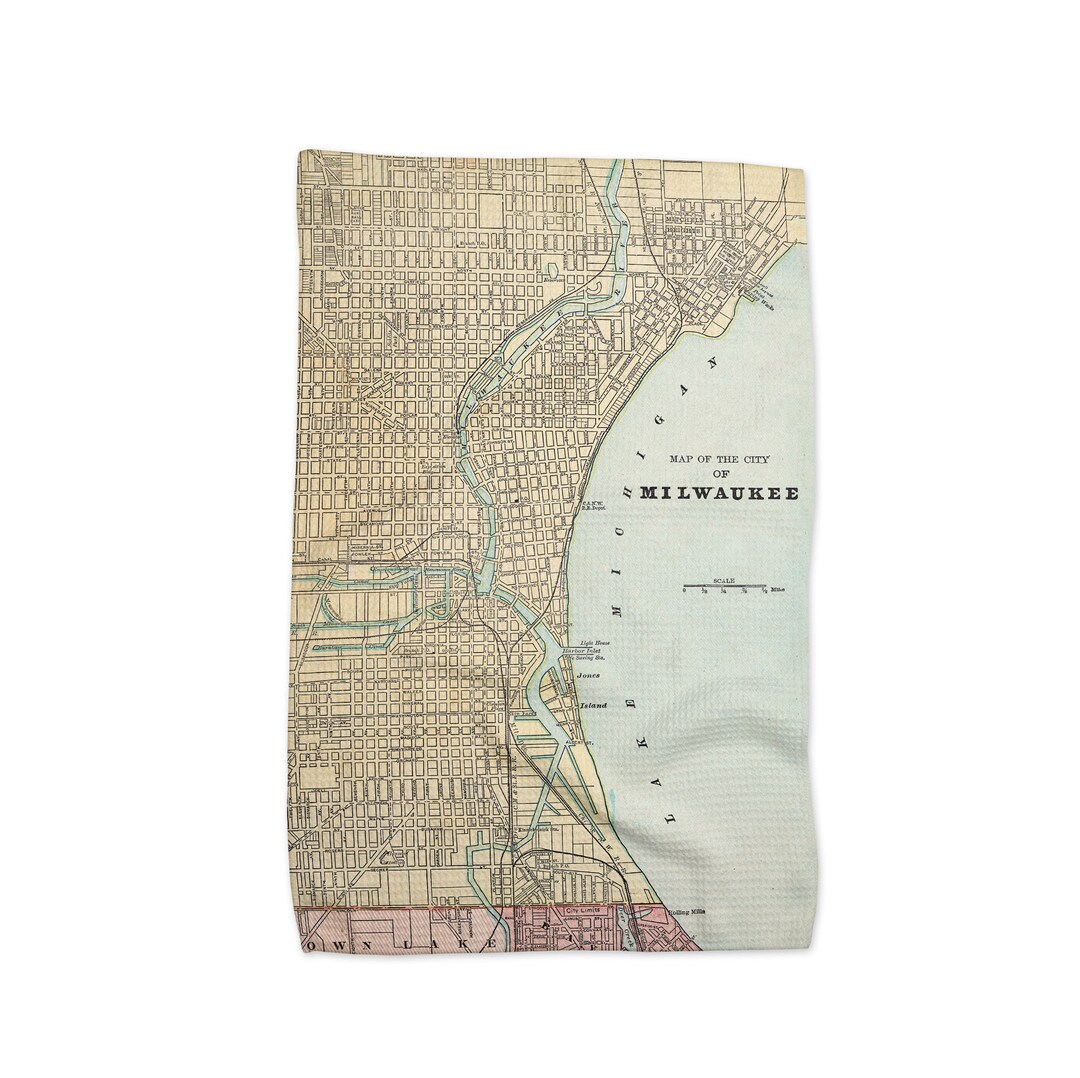 Milwaukee Wisconsin Map Tea Towel Milwaukee Kitchen Towel Milwaukee ...