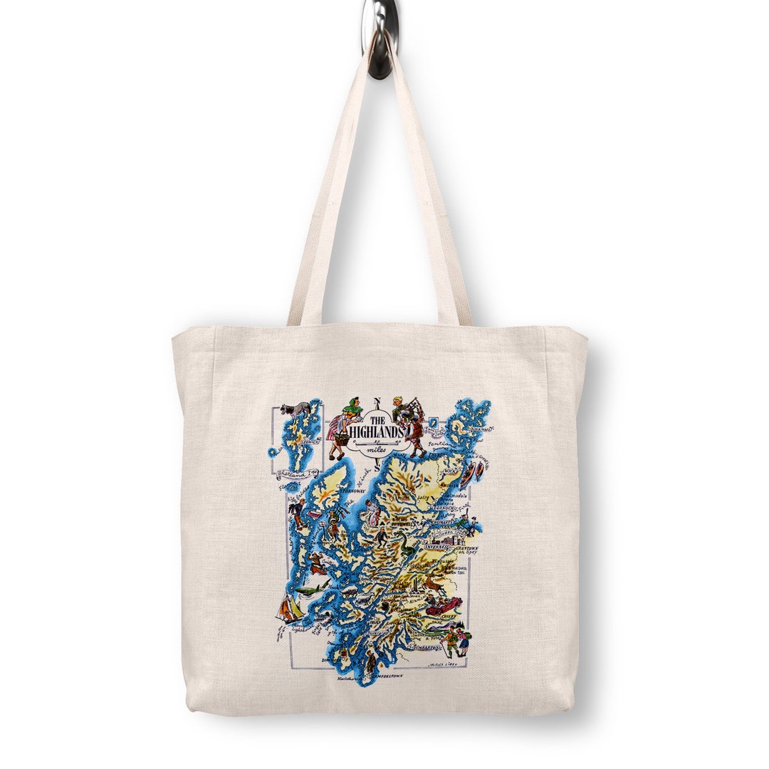 Scottish Highlands Map Tote Bag Scotland Tote Bag Scotland Vacation ...