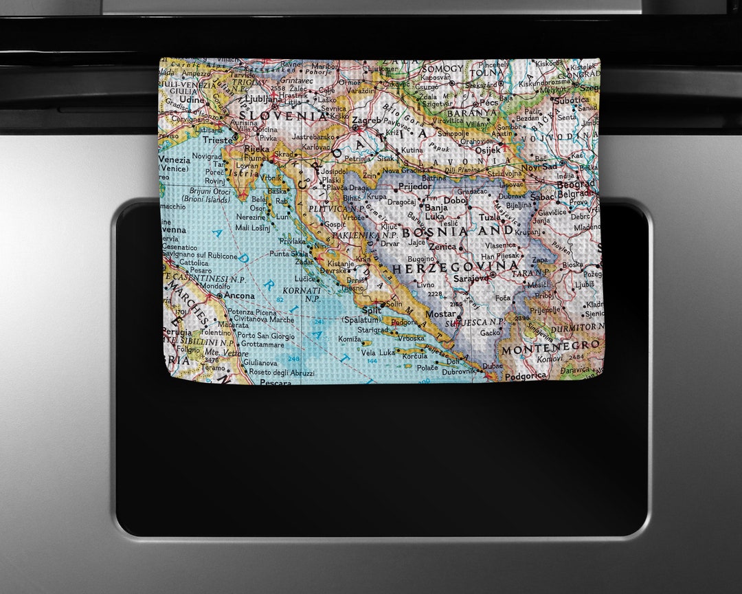 Croatia Map Tea Towel - Croatia Kitchen Towel - Croatia Dish Towel ...