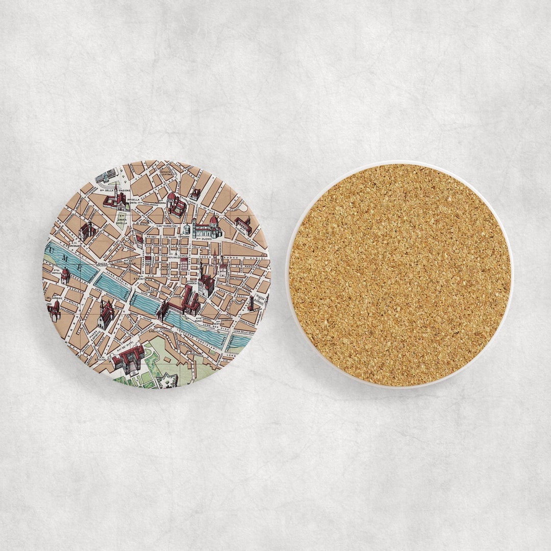 Florence Italy Vintage Map Ceramic Coasters Coaster Set Decorative ...
