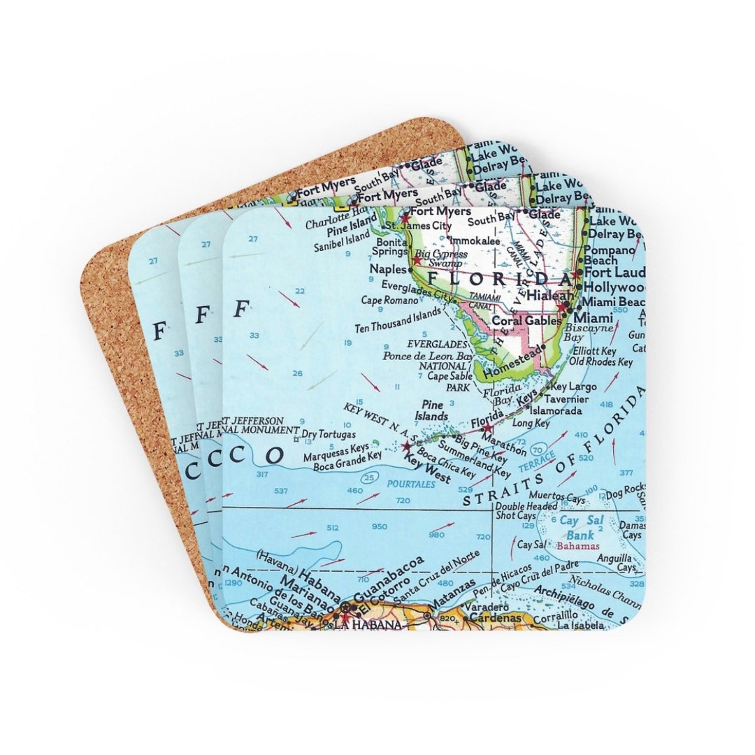 Florida Keys Map Coaster Set Key West Coasters Key West Airbnb Decor ...