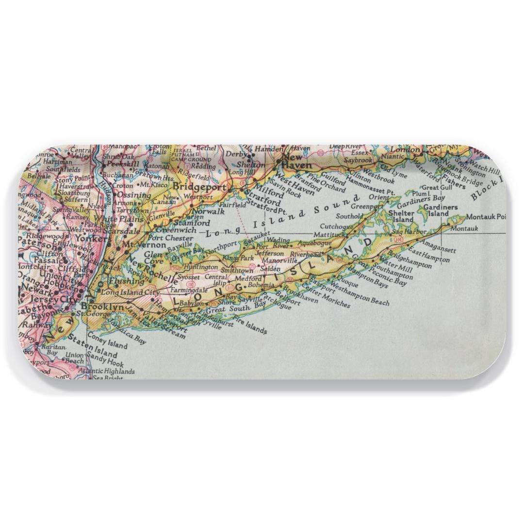 Long Island New York Vintage Map Serving Tray Birchwood Tray Trinket ...