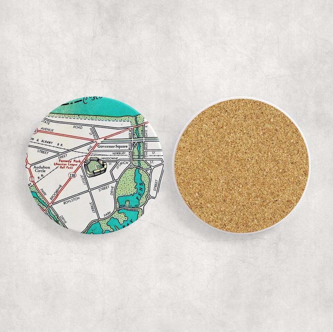 Fenway Park Vintage Map Ceramic Coaster Set Decorative New York Realtor ...