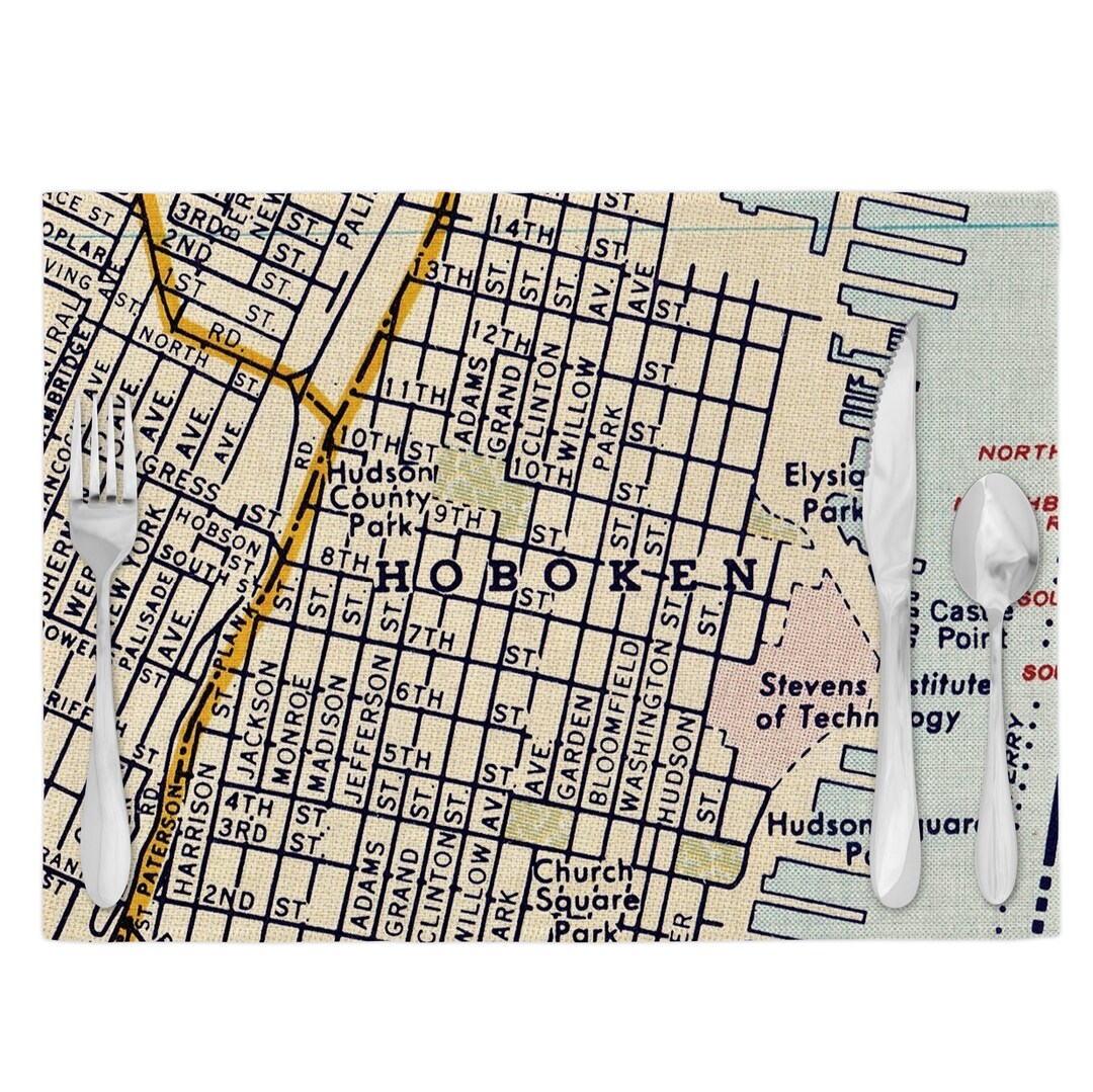 Hoboken New Jersey Map Placemats - Hoboken Hostess Gift - Hoboken ...