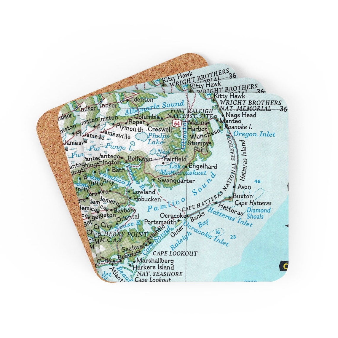 Outer Banks Map Coaster Set Outer Banks Coasters Outer - Etsy