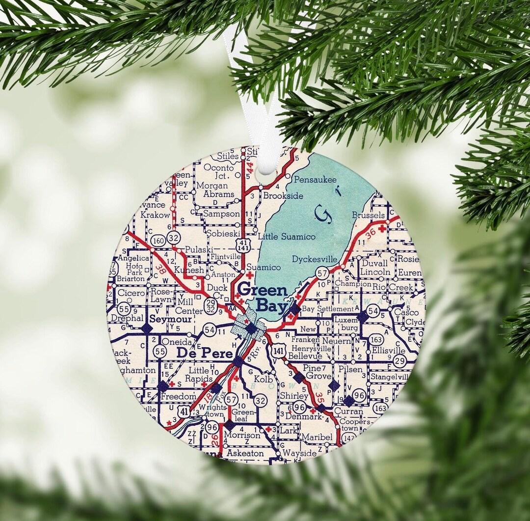 Green Bay Wisconsin Map Ornament Green Bay Christmas Ornament Green Bay ...