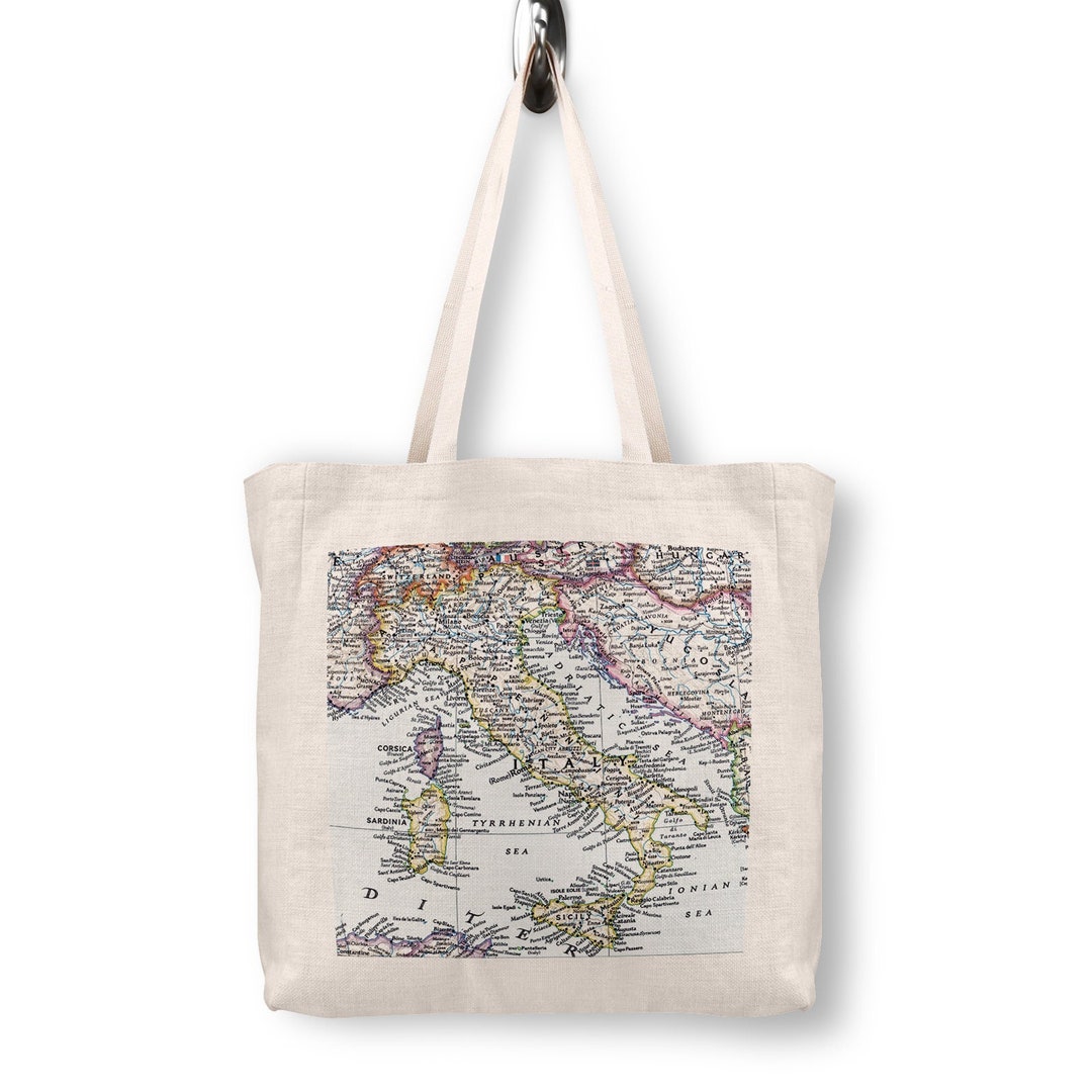 Italy Map Tote Bag – Vintage Italy Travel Gift, Historic Map Canvas ...