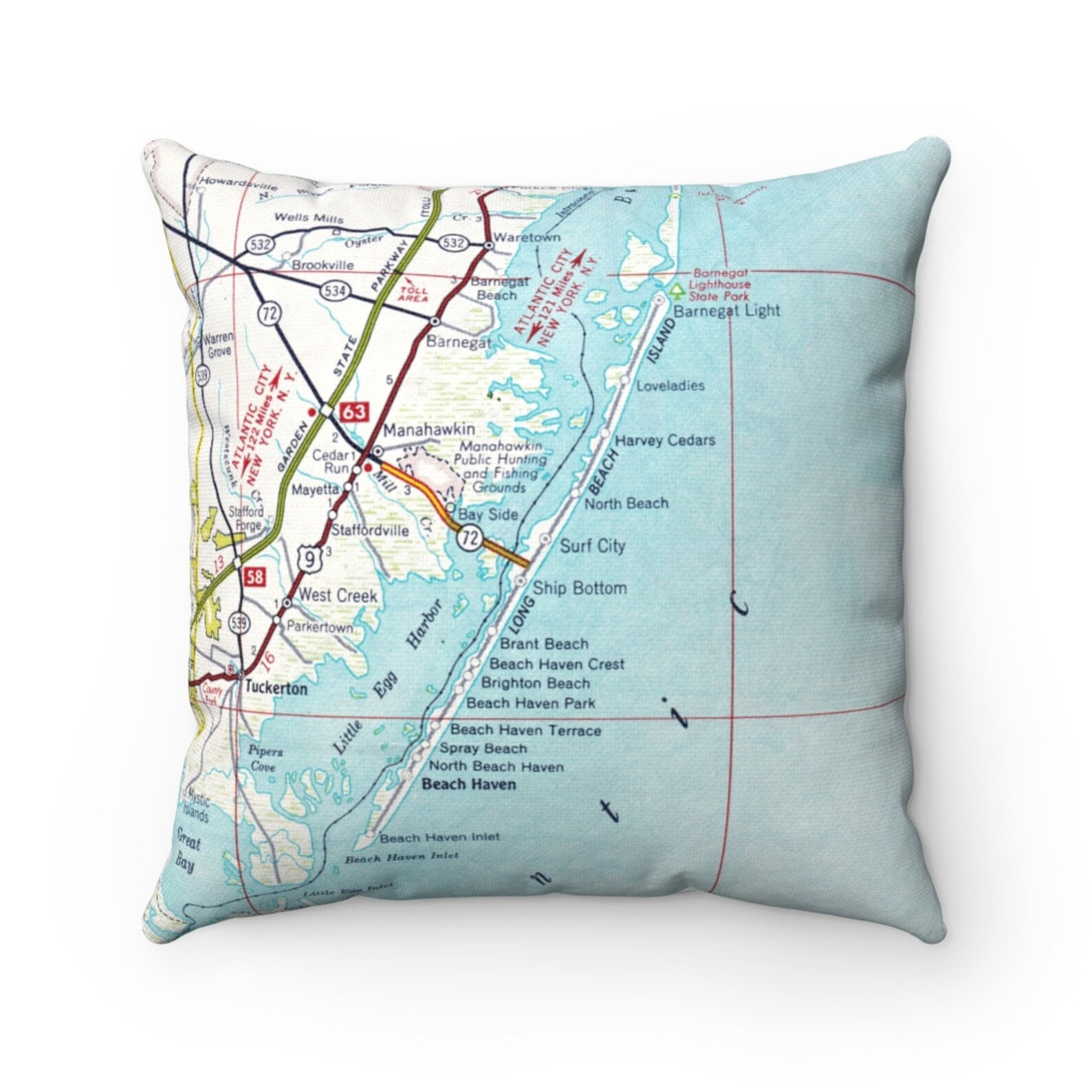 Long Beach Island Map Pillow Barnegat Bay Pillow Seaside | Etsy