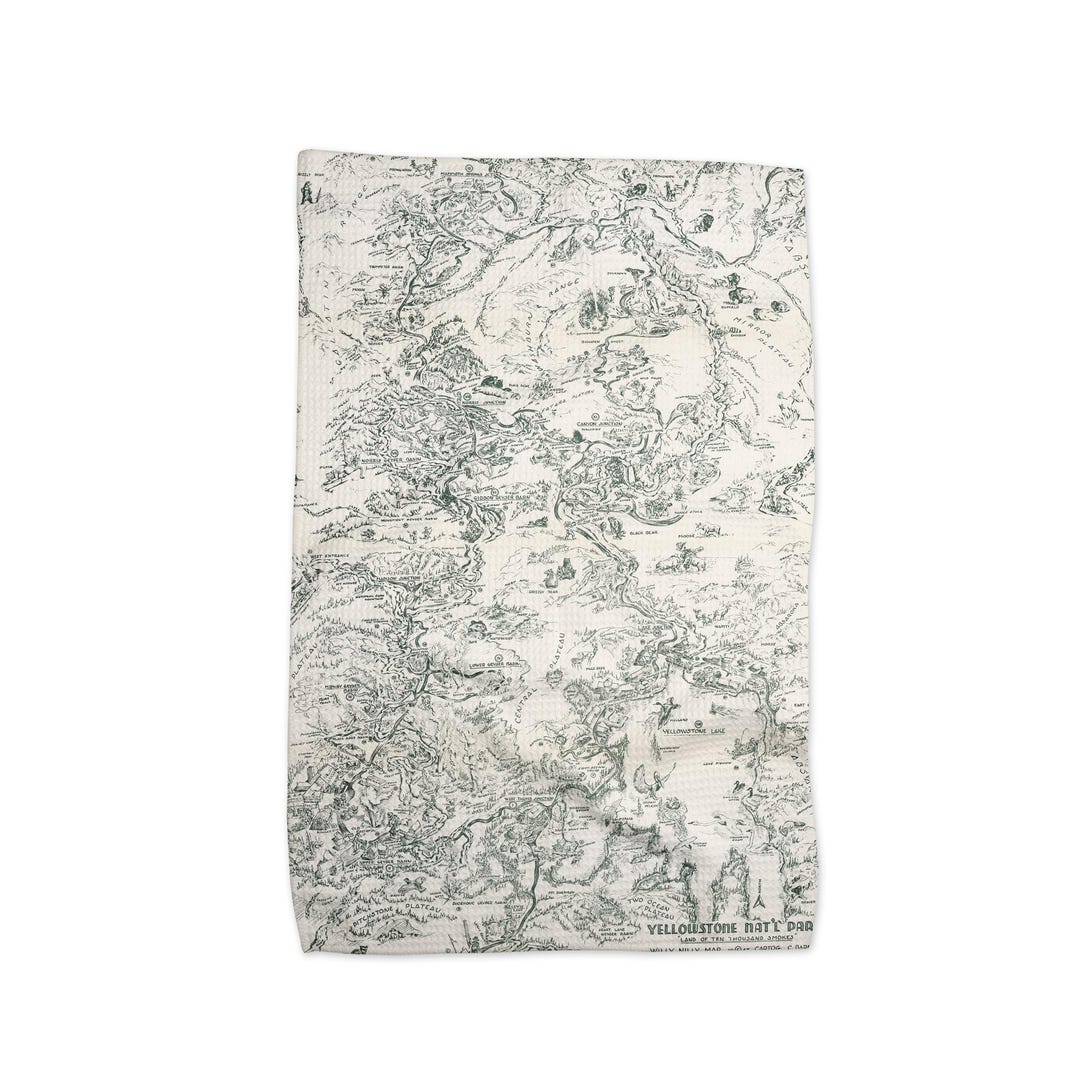 Yellowstone National Park Map Tea Towel - Yellowstone Kitchen Towel ...