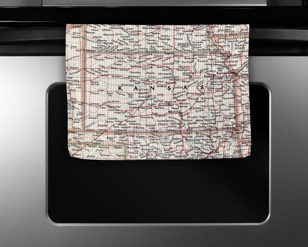 Kansas Map Tea Towel Kansas Kitchen Towel Kansas Dish Towel Kansas ...