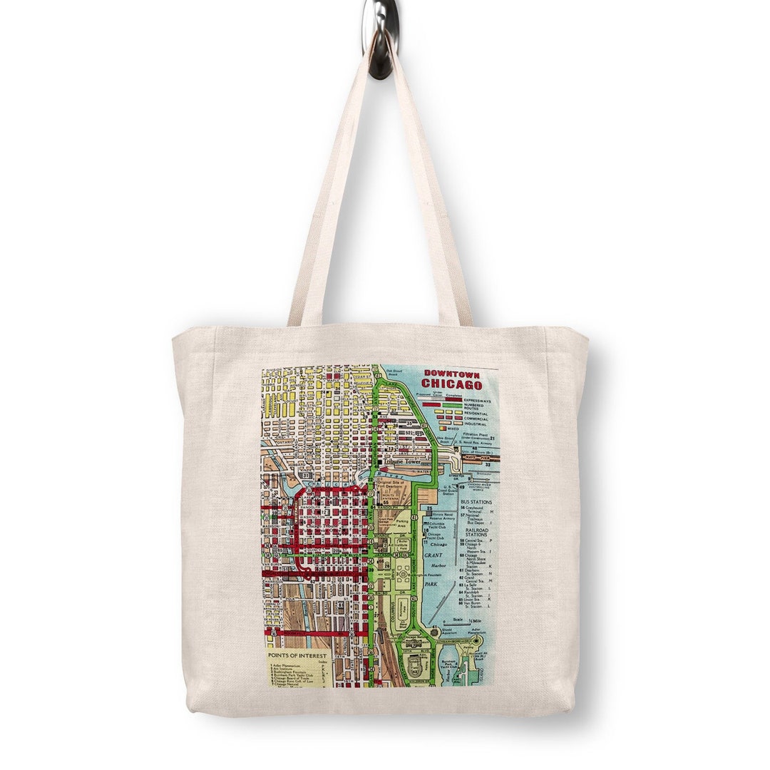 Chicago Loop Map Tote Bag - Chicago Tote Bag - Chicago Market Tote ...