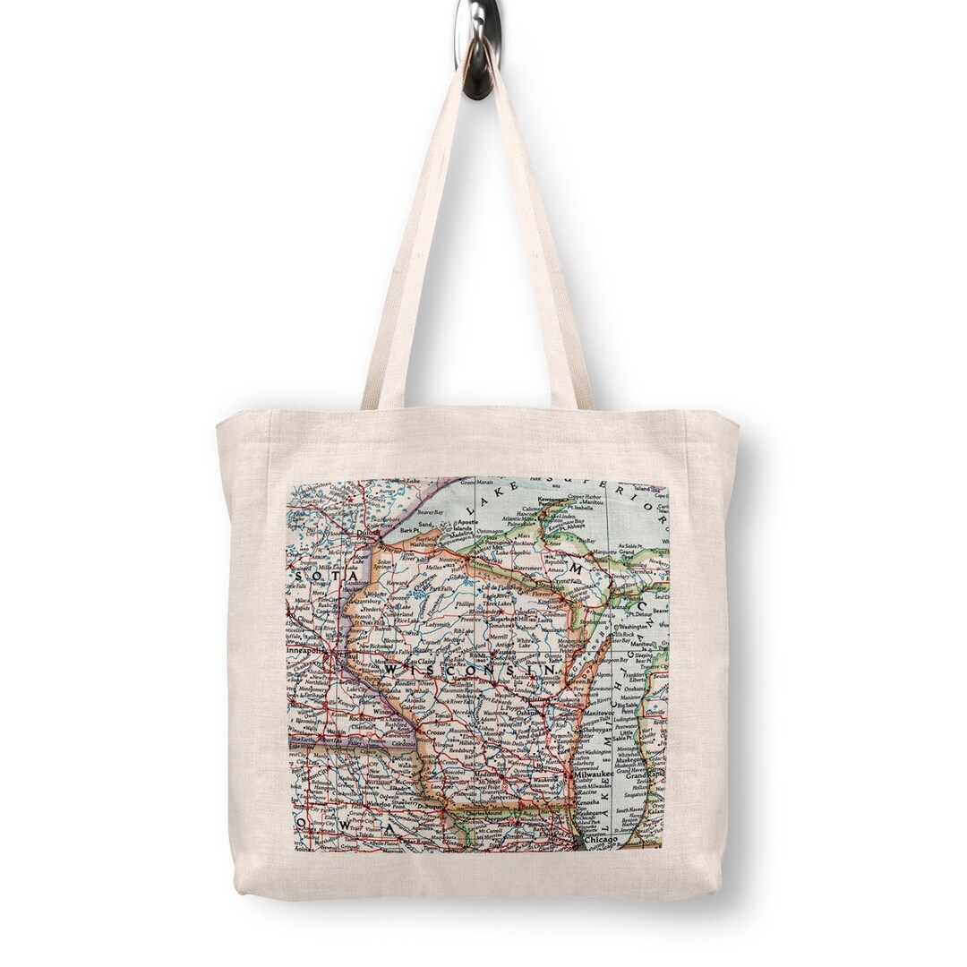 Wisconsin Map Tote Bag - Wisconsin Tote Bag - Wisconsin Market Tote ...