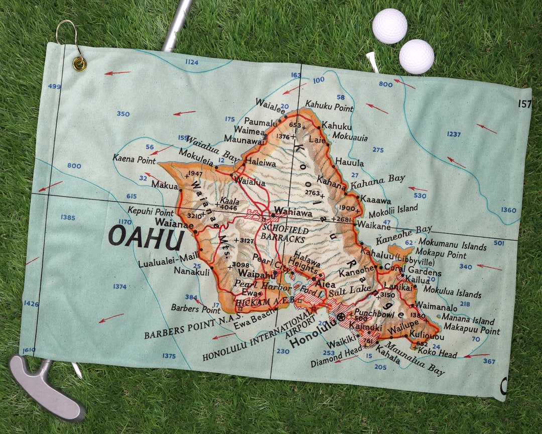 Oahu Hawaii Golf Towel - Oahu Map - Oahu Fathers Day Gift - Oahu Golf ...