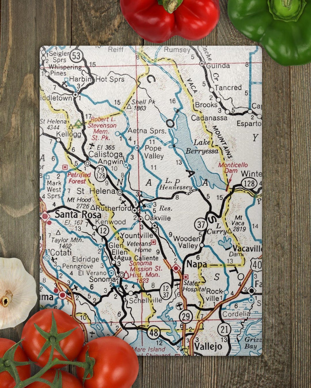 Napa Valley Map Cutting Board - Wine Country Cheese Board - California ...