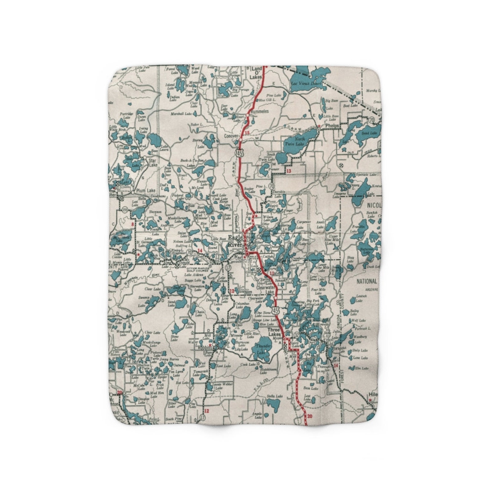 Eagle River Wisconsin Map Fleece Blanket Land O Lakes Map - Etsy