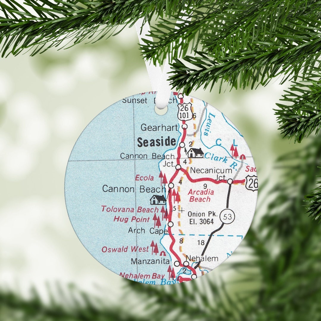 Cannon Beach Oregon Map Ornament - Cannon Beach Christmas Ornament ...