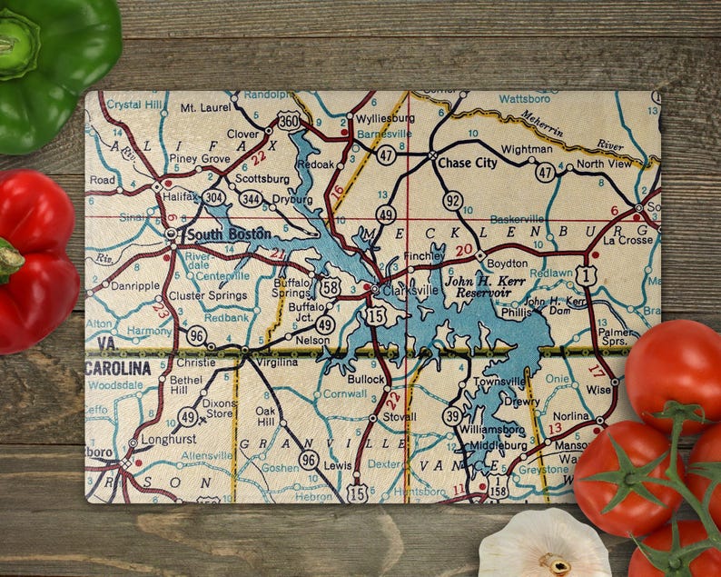 Kerr Lake Map Cutting Board – John H. Kerr Reservoir Gift – Virginia ...