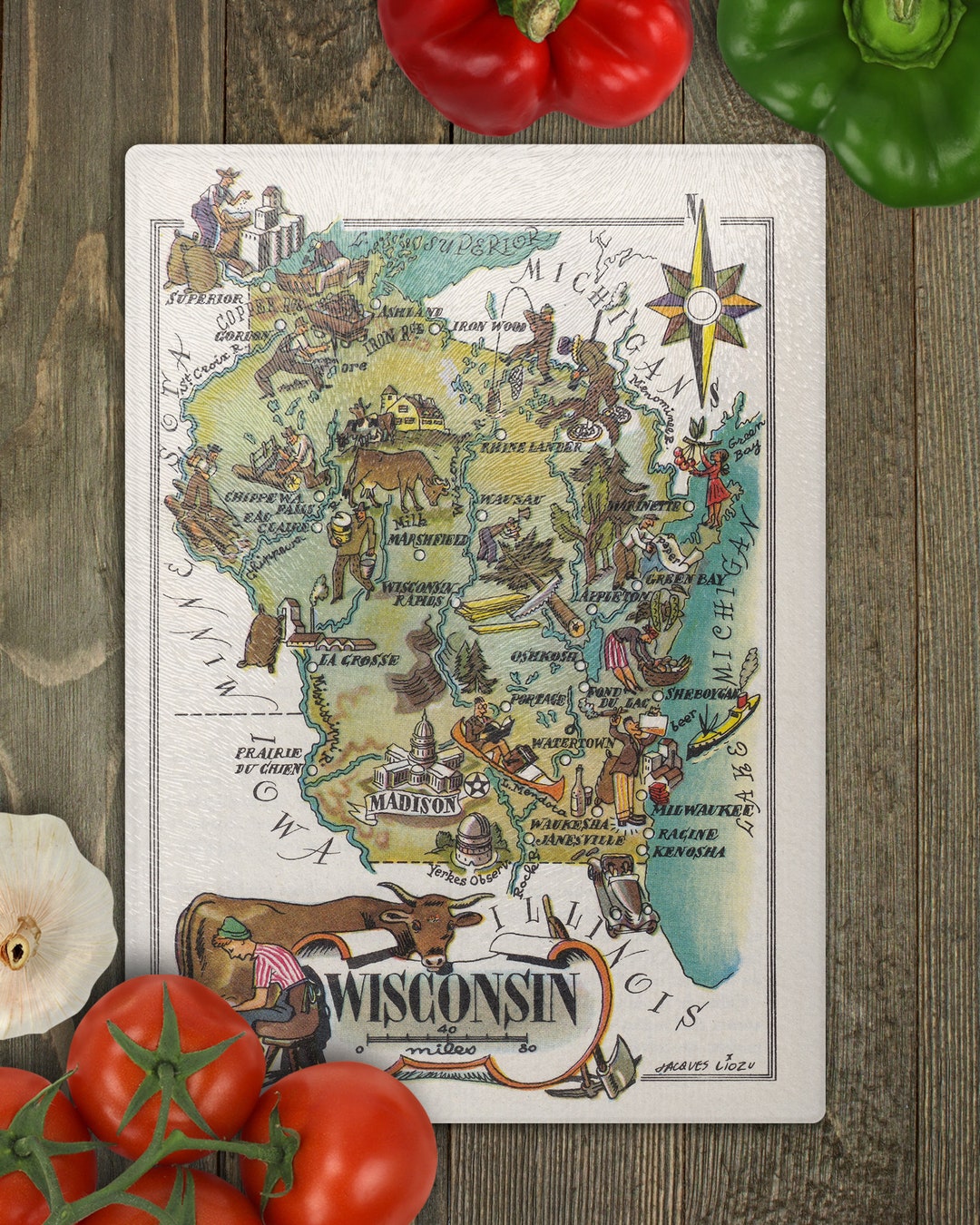 Wisconsin Illustrated Map Cutting Board - Wisconsin Charcuterie Board ...