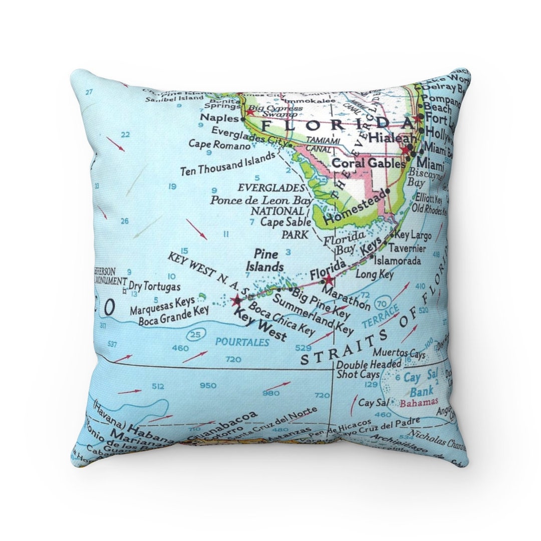 Florida Keys Map Pillow Key West Wedding Gift Florida Keys Pillow ...