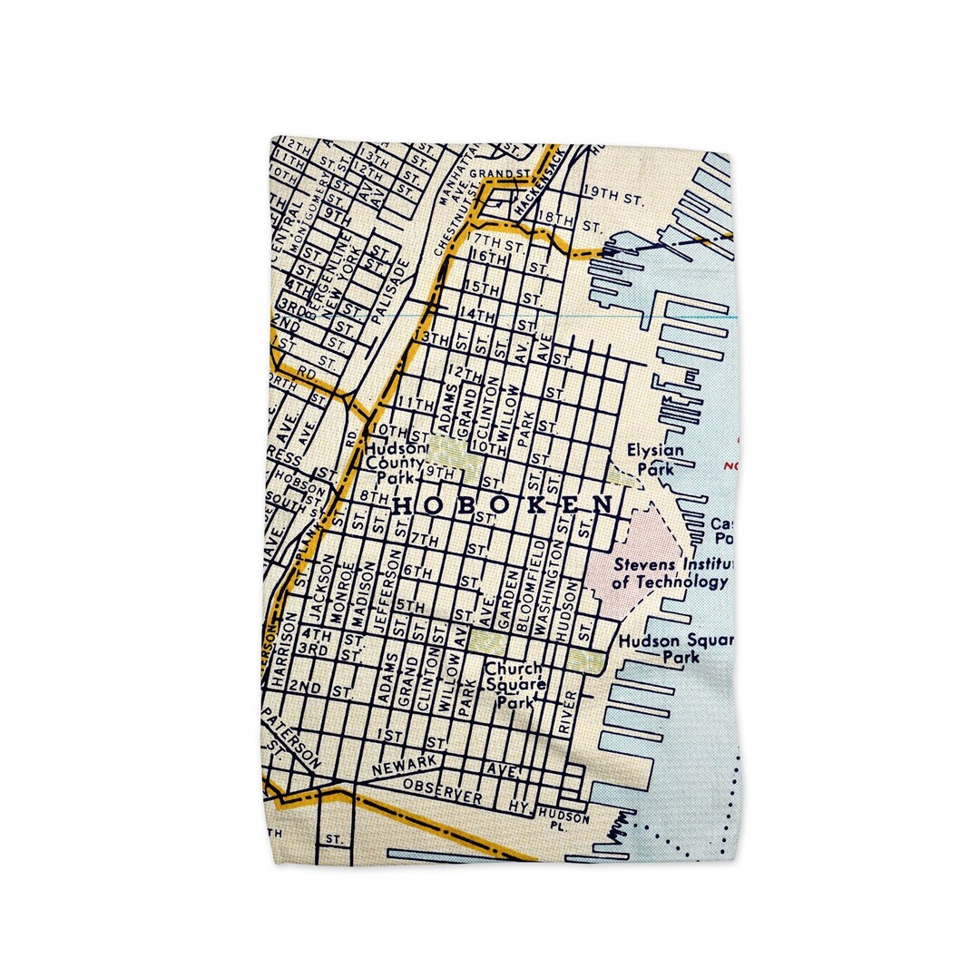 Hoboken New Jersey Map Tea Towel - Hoboken Kitchen Towel - Hoboken ...